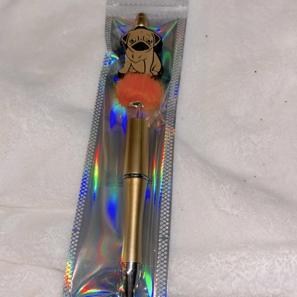 homemade | Office | New Handmade Pug Dog Ink Pen With Orange Fur Bead ...